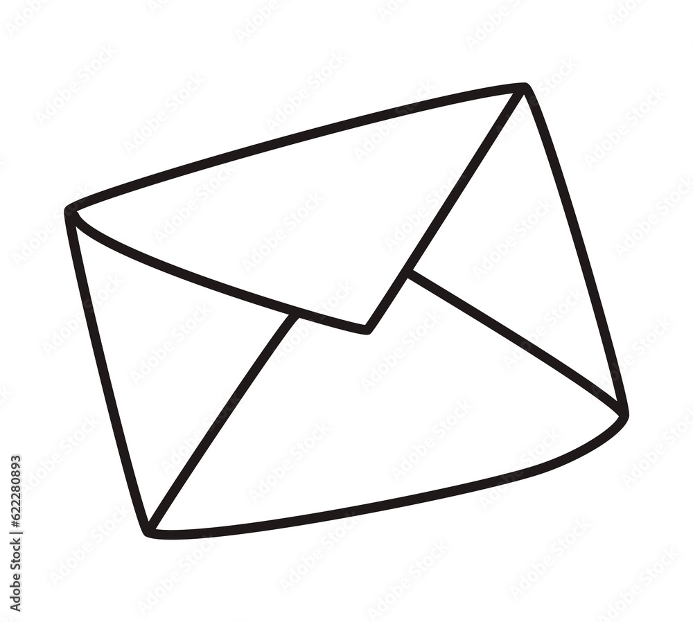 Doodle letter envelope icon or logo, hand drawn with thin black line ...