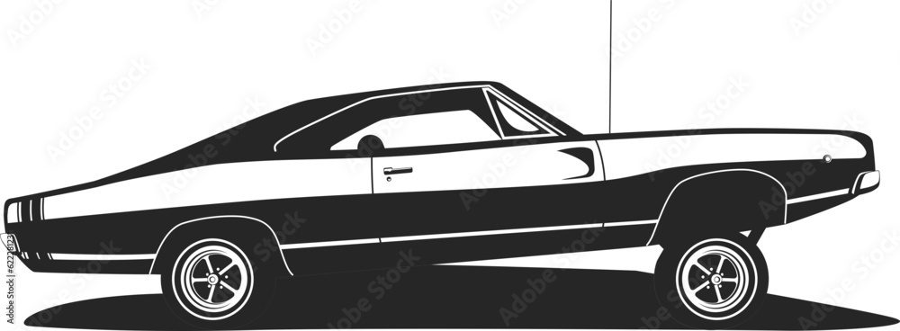 Low rider car vector label. American muscle vintage lowrider. Stock ...