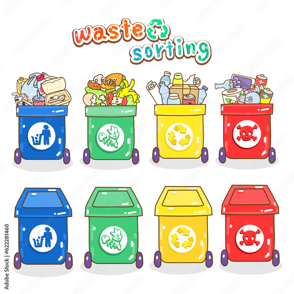Cartoon kids waste sorting character. Stock Vector | Adobe Stock
