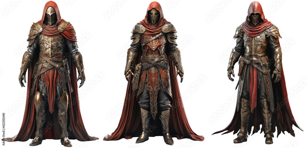 fantasy knights, illustrations of knights in armor and red cape, on a ...