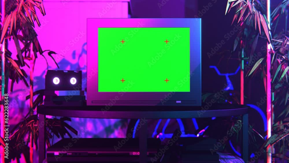 Close Up Footage of a Dated TV Set with Green Screen Mock Up Chroma Key ...