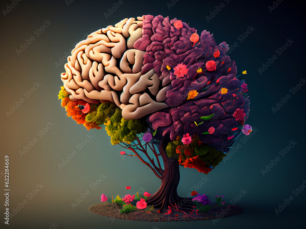 Conceptual image of a flowering human brain, on an isolated background. Generative AI Stock ...