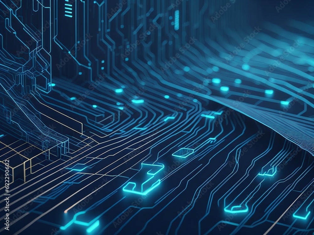An abstract illustration of data flowing through a network of nodes ...