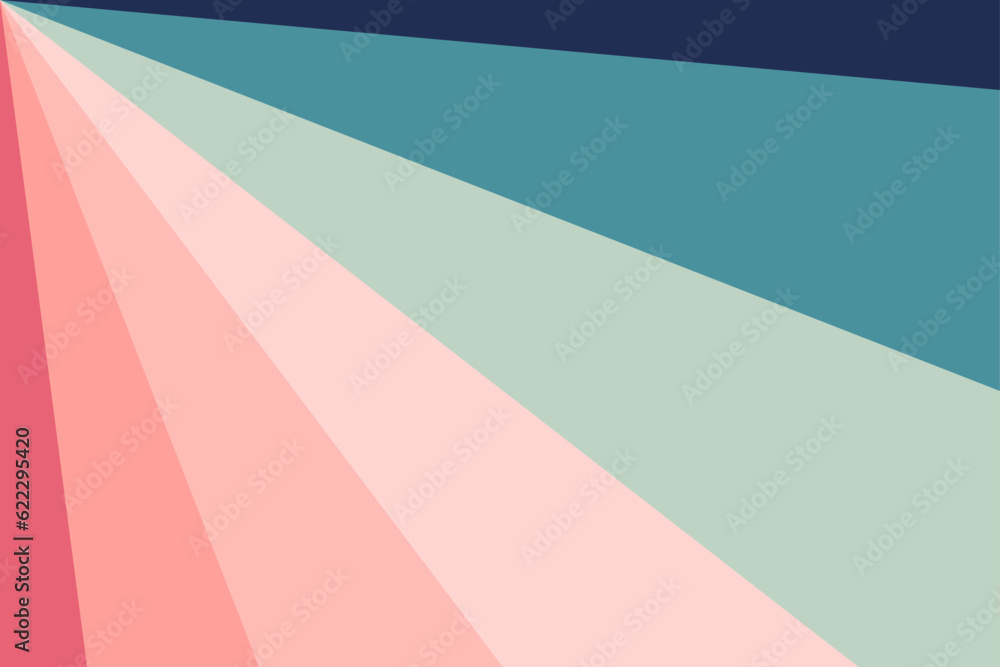 Retro sunburst from top left corner. Pastel vintage rays radiate. Blue ...