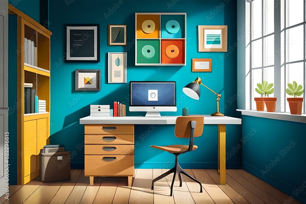 flat showcases a computer screen filled with UIUX design software, the ...