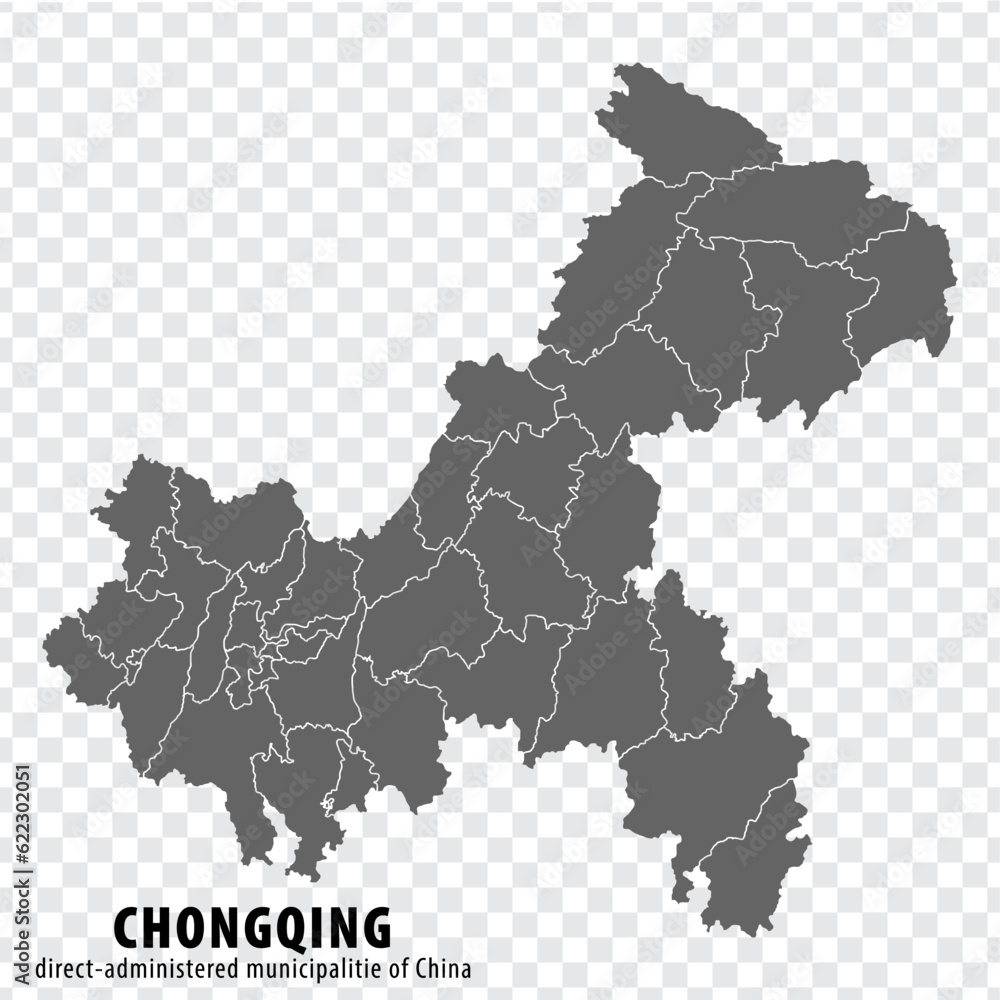 Blank map Chongqing of China. High quality map Chongqing with districts ...