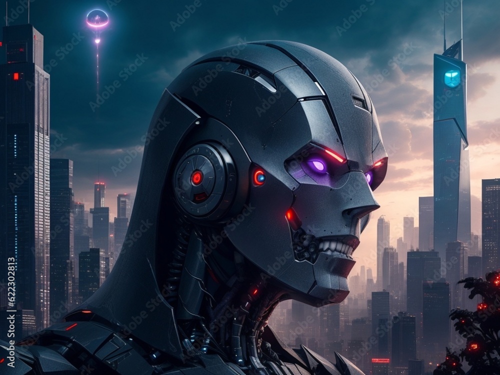 Foto de AI rules the city. Danger of strong artificial intelligence, threat to planet, future ...