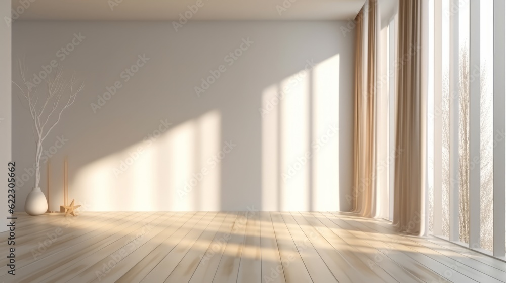 empty home room interior daylight with light shade shadow from big ...