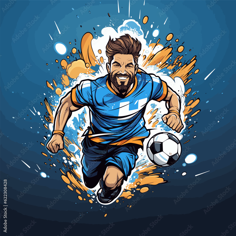 Soccer player hand-drawn comic illustration. Football player. Vector ...