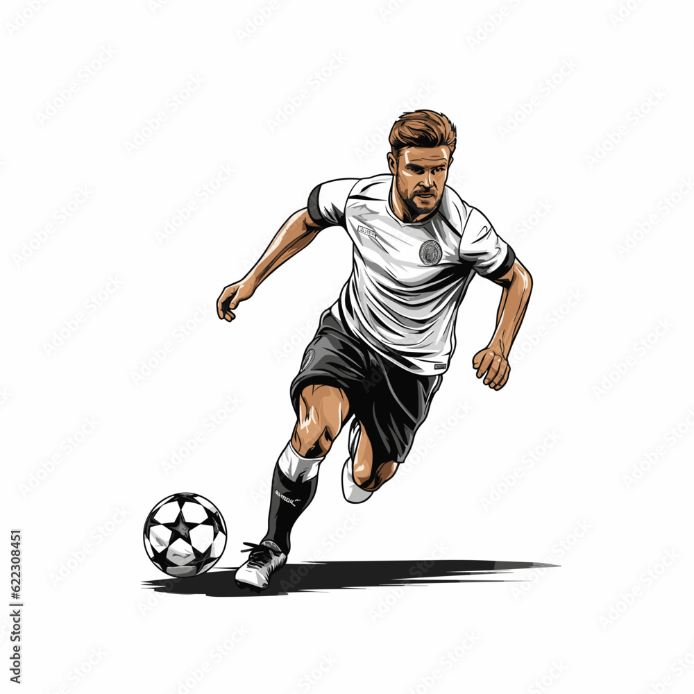 Soccer player hand-drawn comic illustration. Football player. Vector ...