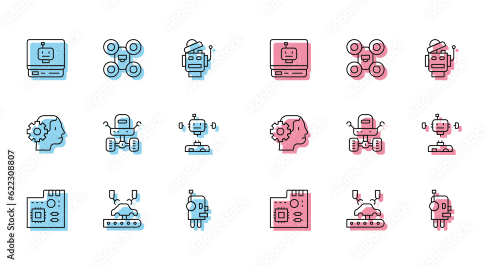Set line Motherboard digital chip, Robotic robot arm on factory, Mars ...
