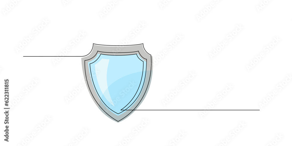 Shield in continuous one line style. Single line colored protect linear ...