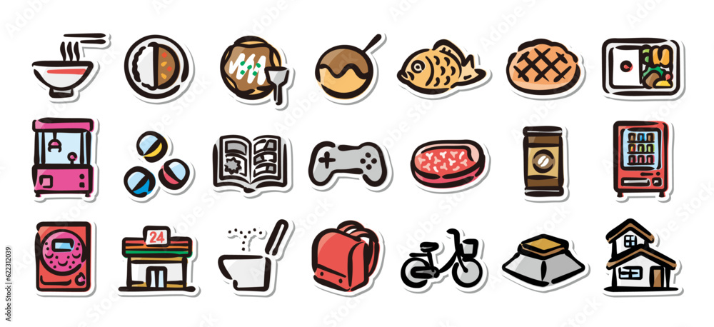 Illustrated sticker set of Japanese modern culture.Quick and simple to ...