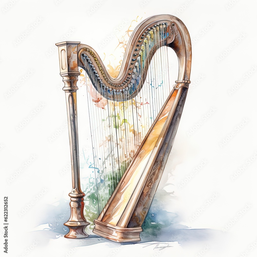 Harp clip art, harp watercolor, watercolor painting for kids, sample ...