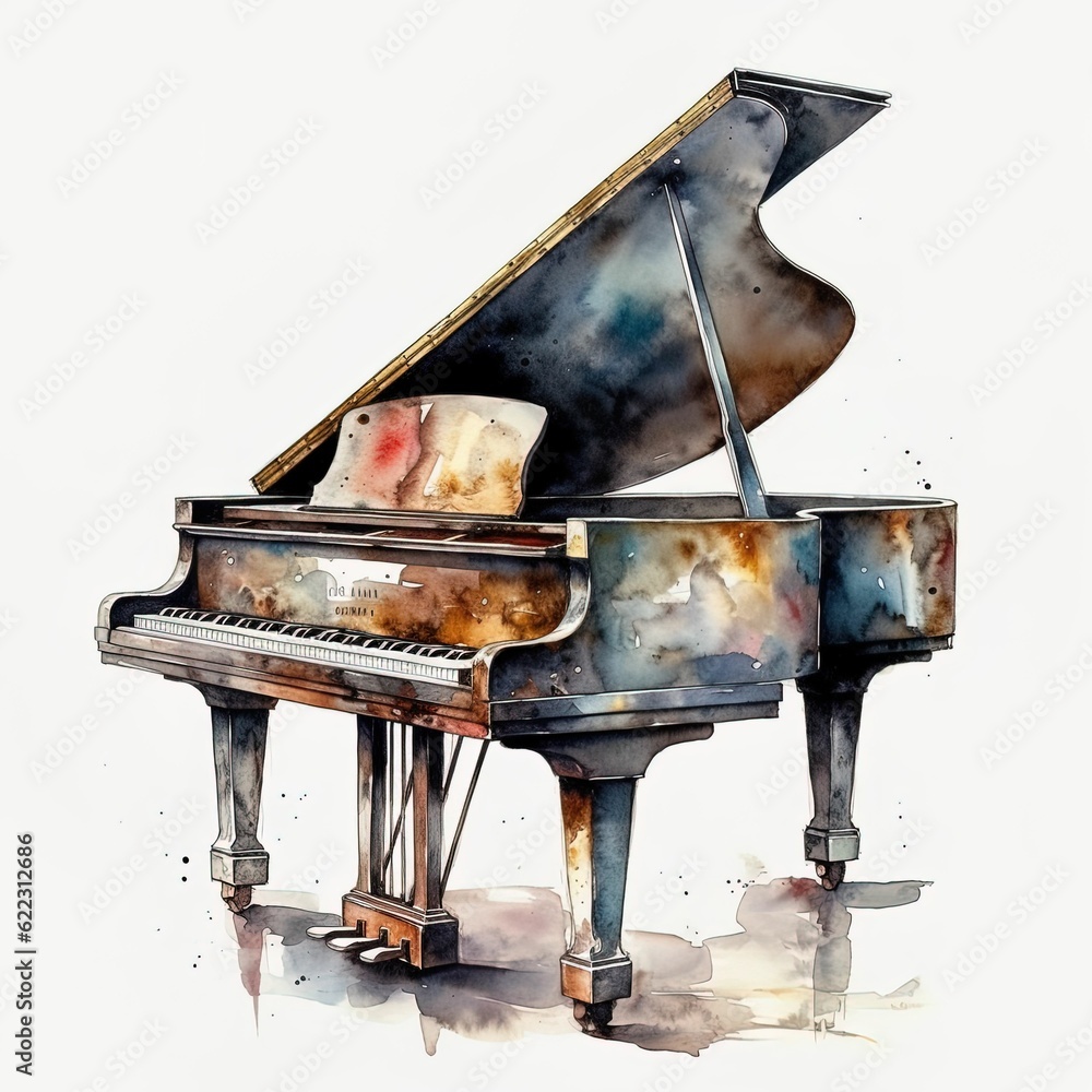 piano clipart, piano watercolor, musical instrument clipart, watercolor ...