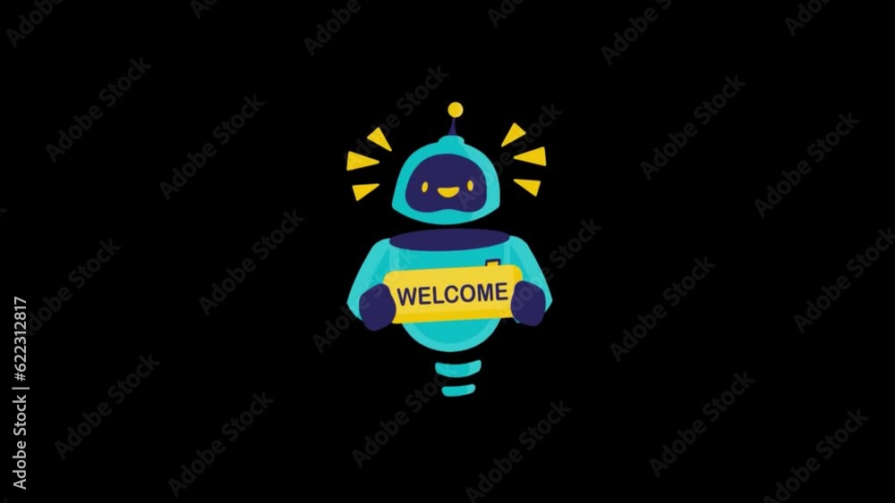 Robot Holding a Welcome icon background animated, logo symbol, social ...