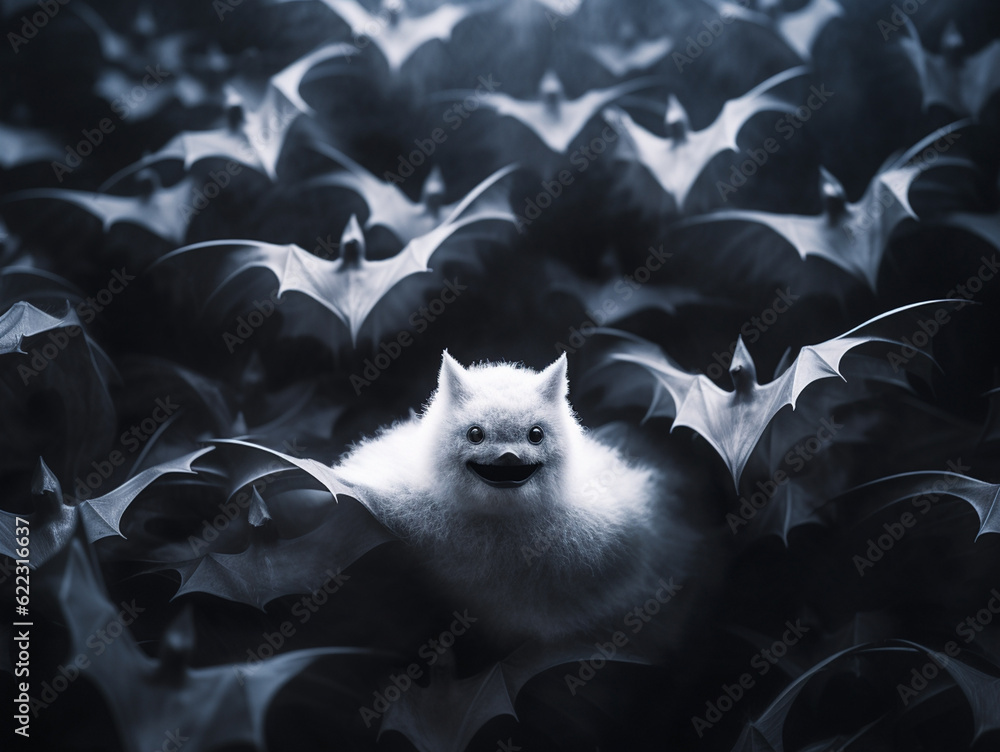 White albino bat on dark scary Halloween background, Generative AI ...