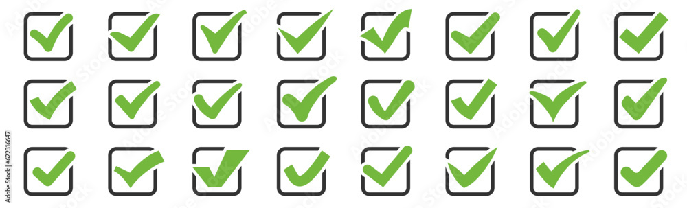 Vetor de Check or tick icon collection. Set of green check mark icons ...