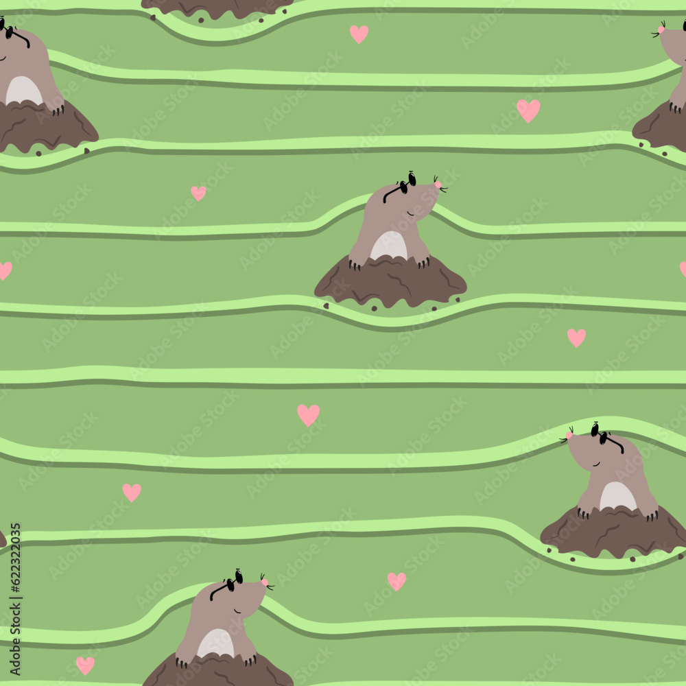 Cute moles seamless pattern. Vector cartoon background Stock Vector ...