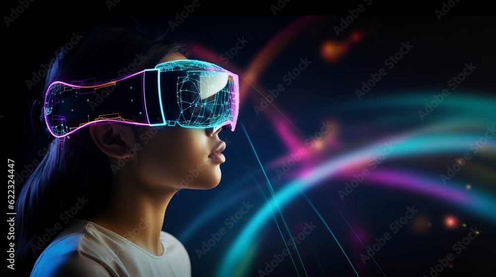 Virtual reality 3d augmented experience exited digital generate person ...