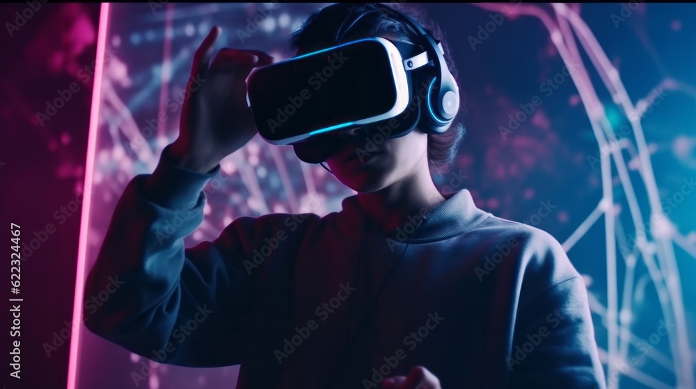 Virtual reality 3d augmented experience exited digital generate person ...