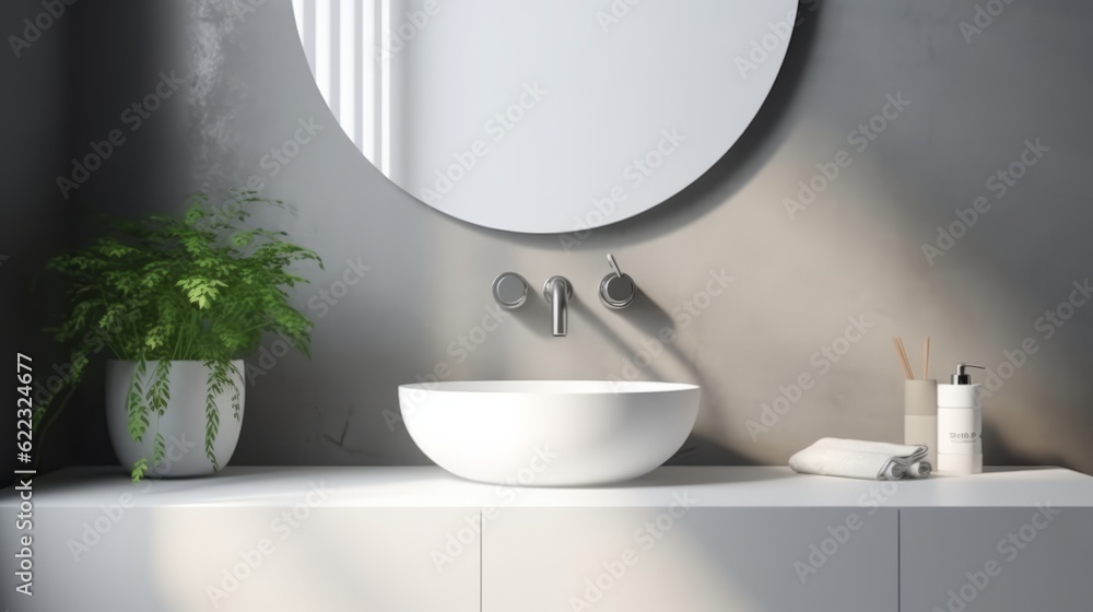 Close up restroom interior lavatory with mirror daytime,Created with ...