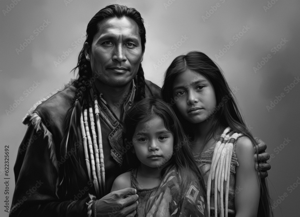 Native American Indian father and daughters Stock Illustration | Adobe ...
