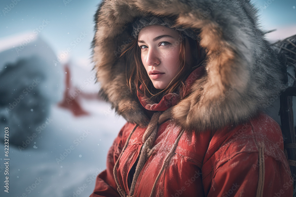 Portrait of a North Pole woman, embodying the untamed spirit of the ...