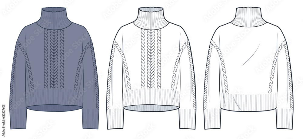 Turtleneck Sweater technical fashion illustration, grey design. Jumper ...