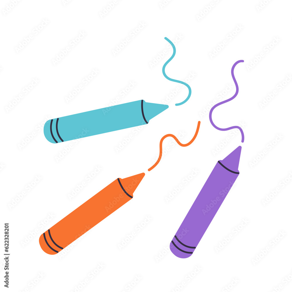 Set of vector colorful crayons. Art supplies. Flat cartoon style. Cute ...