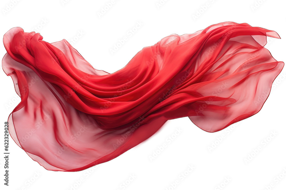 Silk scarf flying in the wind. Waving red satin cloth isolated on ...