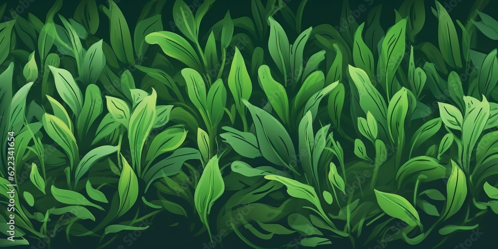 Fresh Organic Water Spinach Vegetable Cartoon Horizontal Background ...