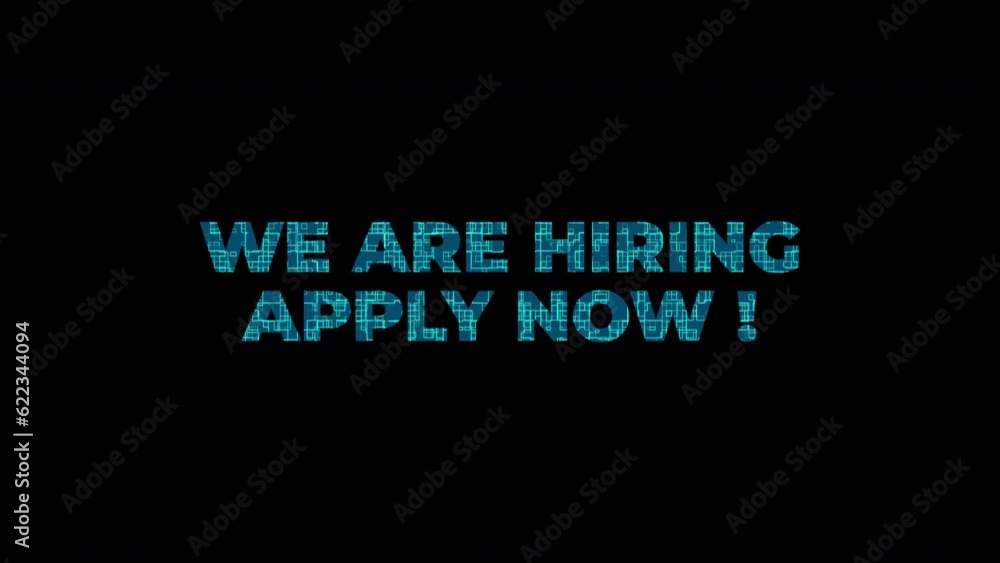 we are hiring apply now animated text with black background Stock Video ...