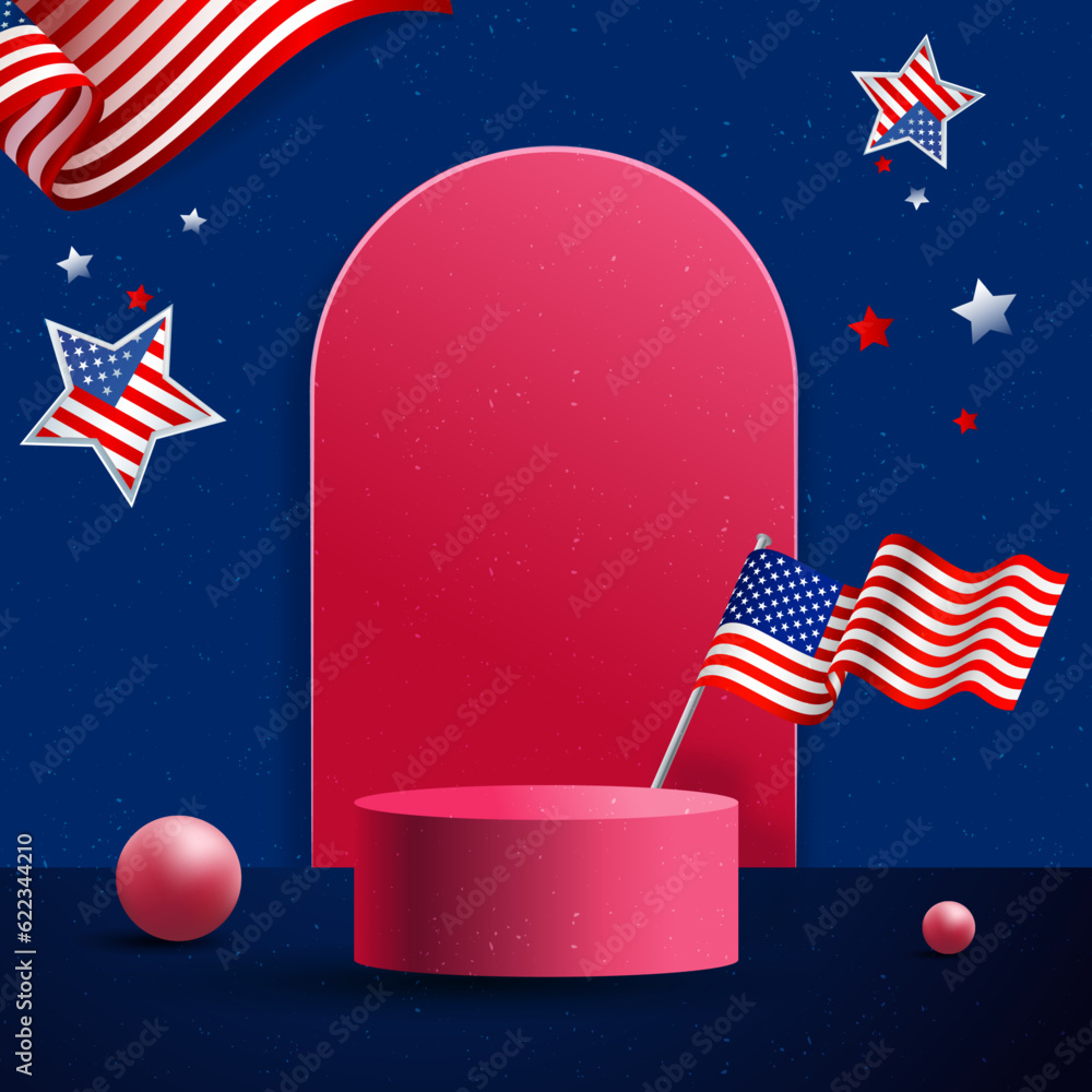 product display podiums with usa flag, star, balloon and blue ...