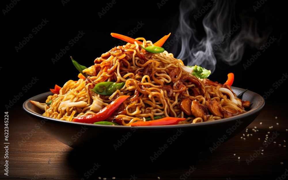 Chow mein dish in a bowl created with Generative AI technology Stock ...