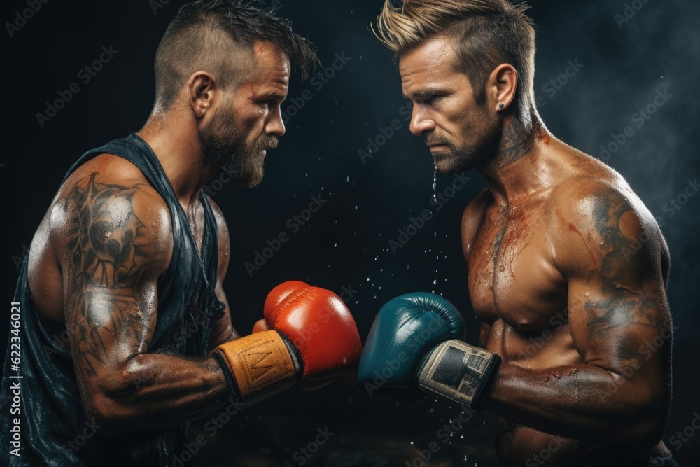 Two men with boxing gloves are facing each other. Generative AI image ...