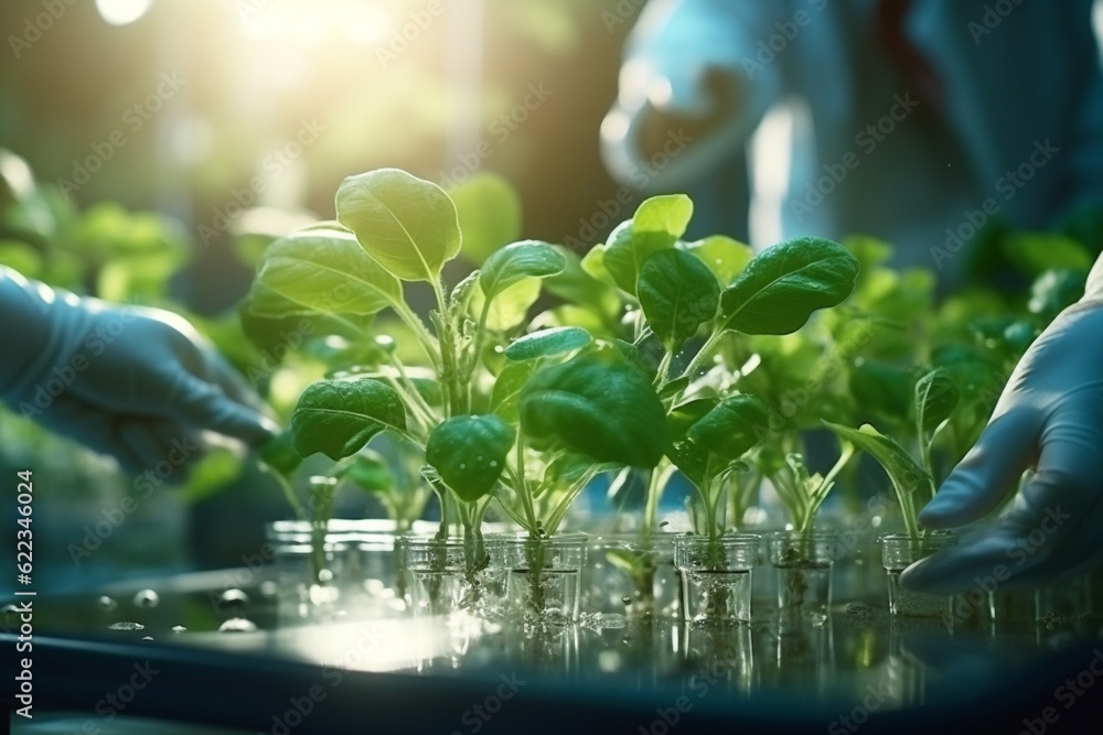 Science, environment and biotechnology concept. Growing and studying ...