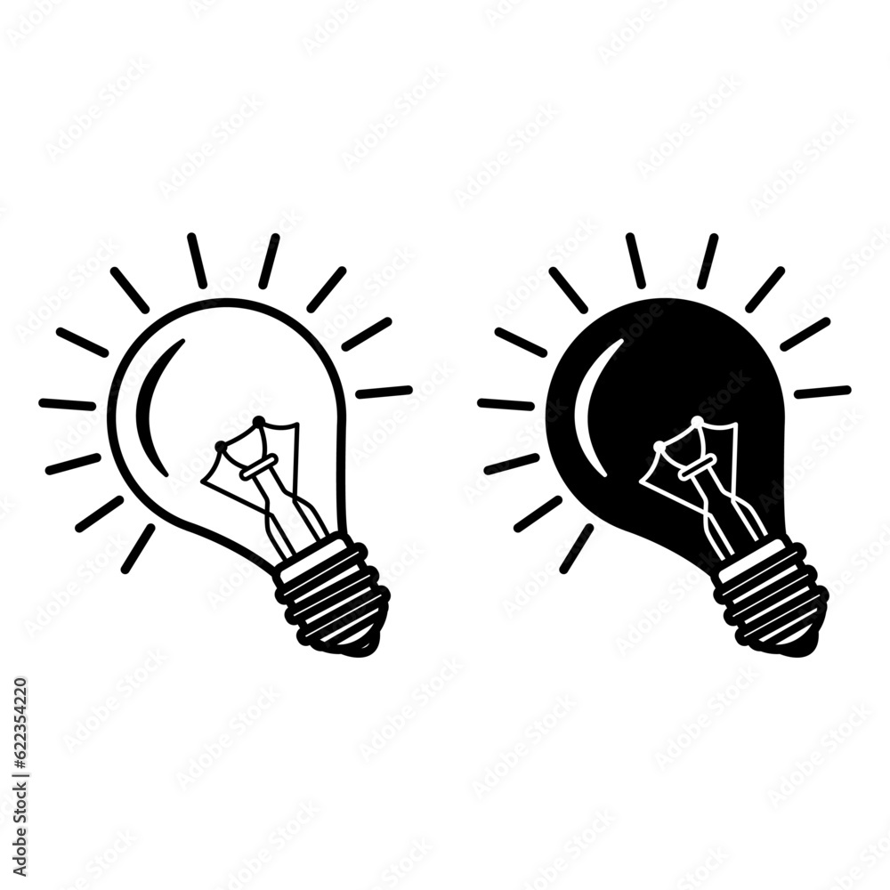 Light bulb icons with rays. Symbol of Idea, Problem Solving, and ...