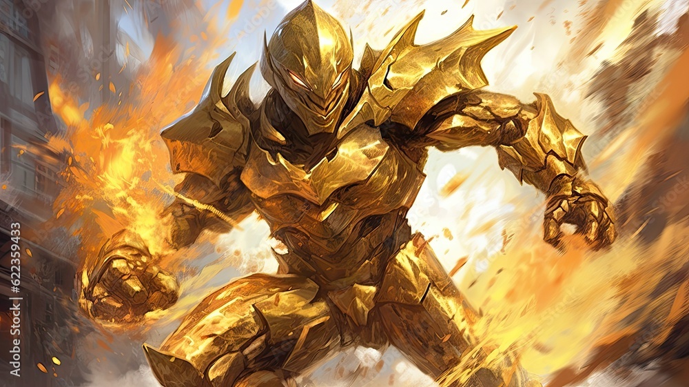 digital painting splash art of a golden armor knight, fantasy warrior ...