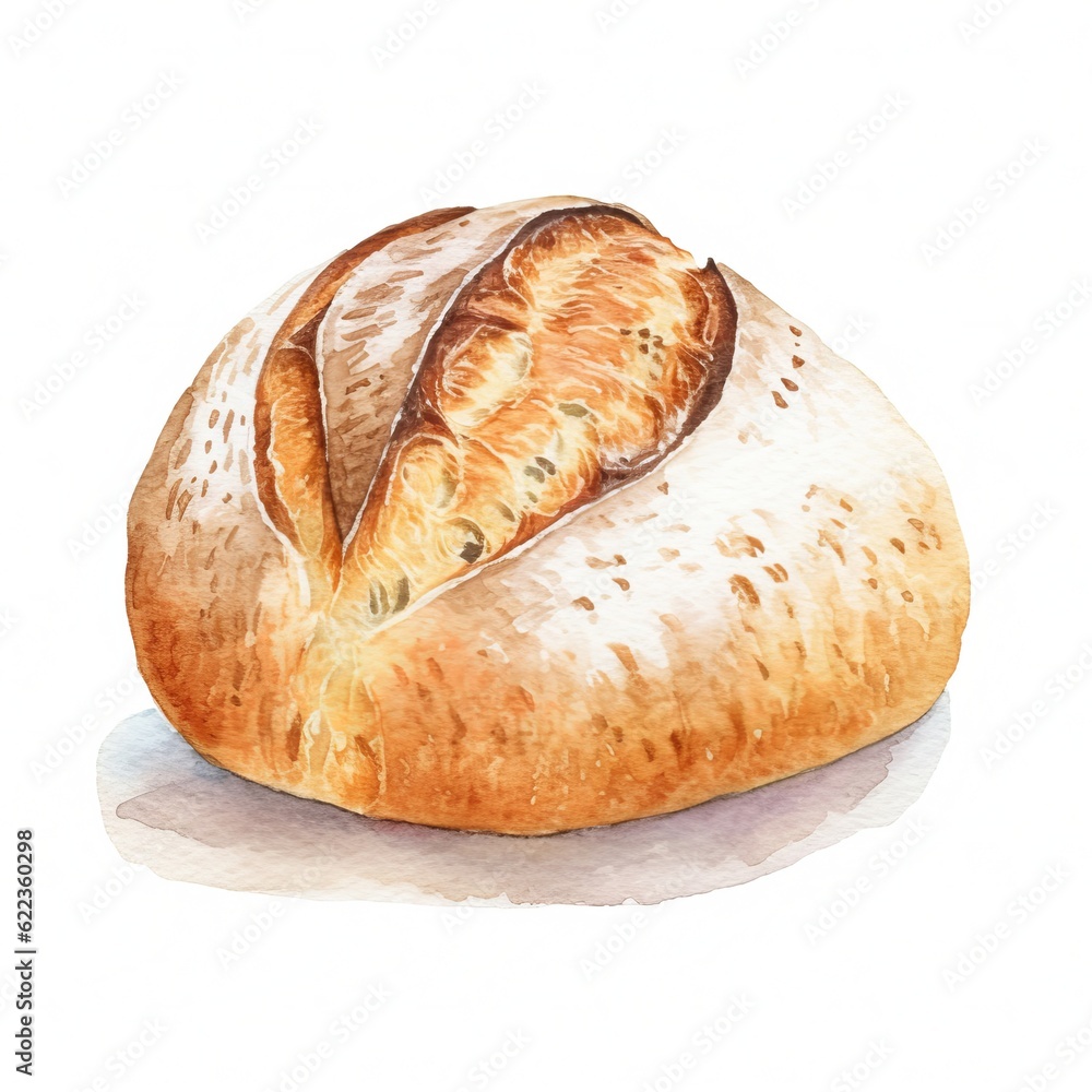 Freshly Baked Sourdough Bread Background, Square Watercolor ...