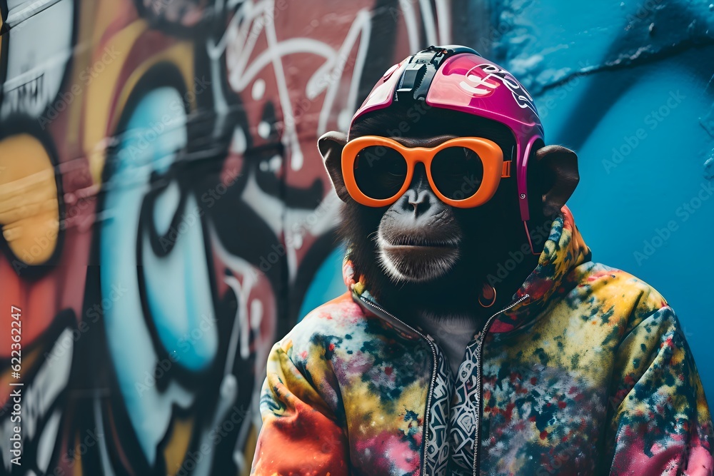 monkey wearing cool clothes and accessories. Crazy monkey, dj monkey ...