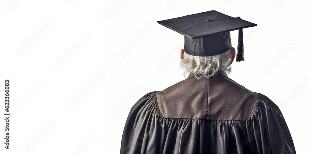 A respectable elderly professor in a square academic cap and study gown ...