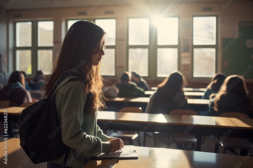 Female student young woman girl in class university high school college ...