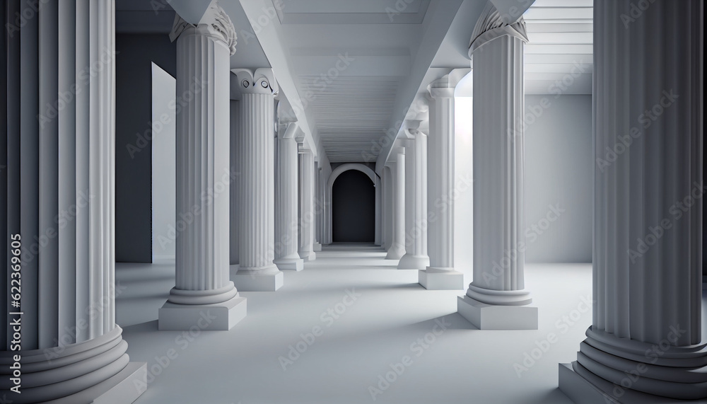 3d rendering white corridor pillars background render Ai generated ...