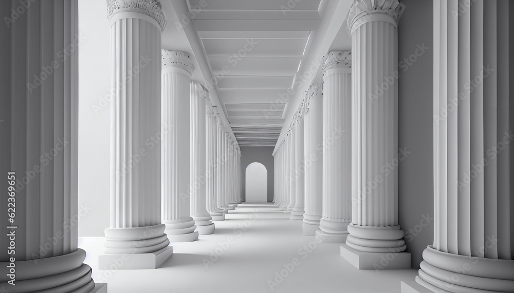 Photo & Art Print 3d rendering white corridor pillars background render ...
