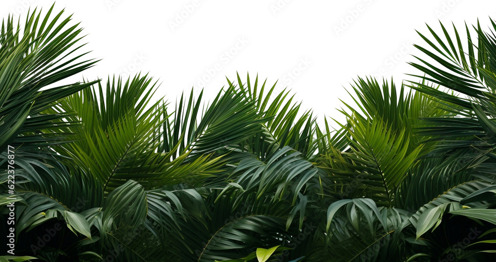 palm tree leaves overlay texture, border of fresh green tropical plants ...