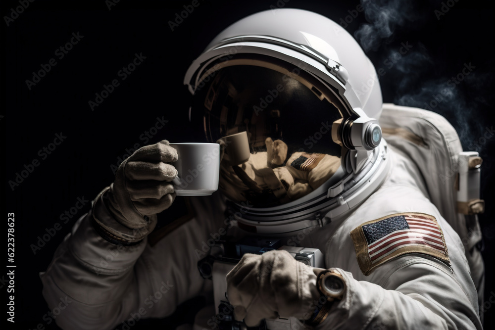 Astronaut drinking a cup of coffee in space, Generative AI Illustration Stock Photo | Adobe Stock
