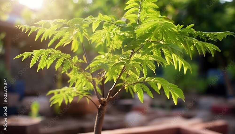Neem tree (Azadirachta indica) in a backyard garden Stock Photo | Adobe ...