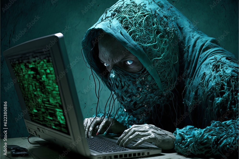 Ai Generated Illustration Of An Evil Hacker Character Working On A