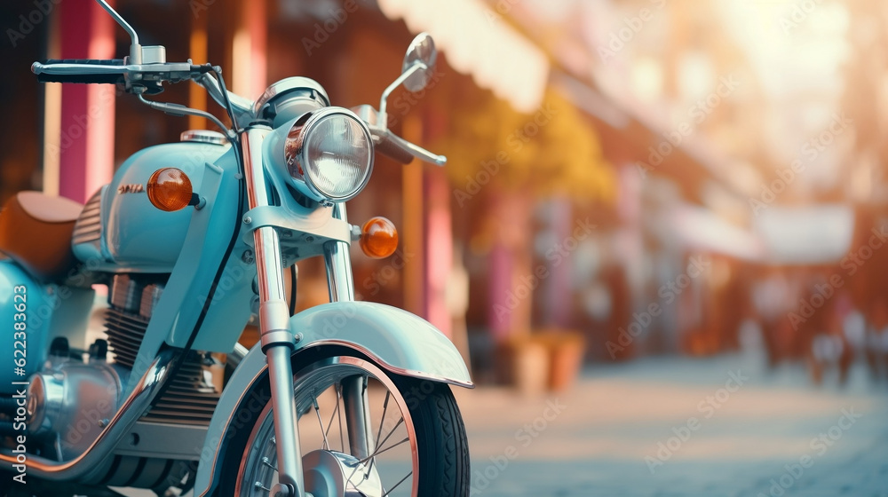 pastel color tone style of motorcycle on the street, focus motor ...